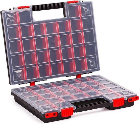 Dubbelzijdige assortimentsdoos met 64 verstelbare vakken - 399 x 303 x ...