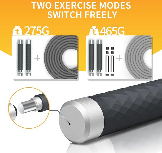 Gewogen springtouw 1 lbs - Verstelbaar, extra dik 7 mm, voor fitness en ...