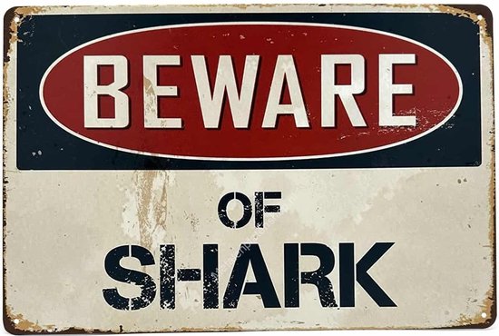Metalen Wandbord - Warning Beware of the Shark | bol