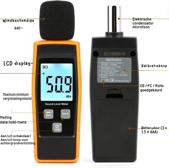 Decibelmeter - Geluidsmeter - Db Meter - Digitaal - Geluidssterkte Meter | bol