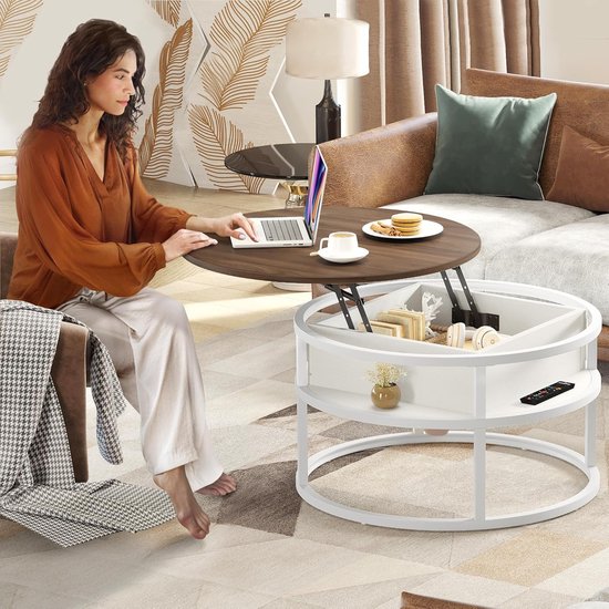 JGS® - Ronde Lift-Top Koffietafel met Verborgen Opbergruimte, Perfect ...