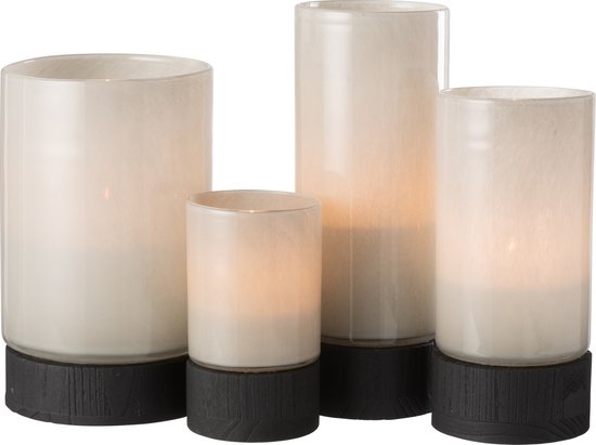 J-line - Windlicht/vaas Ray Glas/wilg Wit/zwart Extra Large - 14.5x14 ...