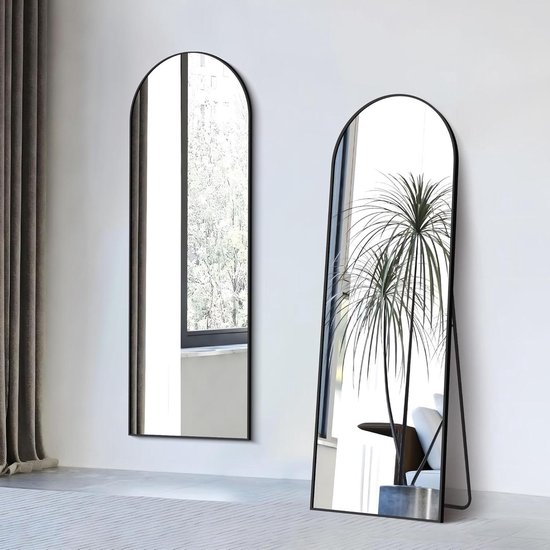 Grote Staande Wandspiegel 150 x 40 cm Zwart Aluminium Frame - Volledige ...