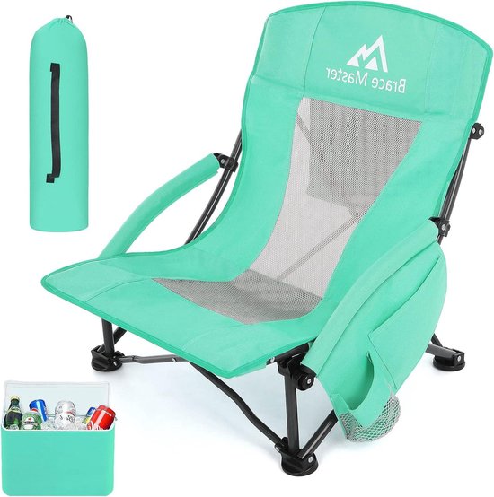 Lage rug strandstoel opvouwbaar mesh-rugontwerp - met bekerhouder en ...