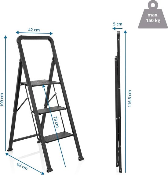 Riokem ® Opvouwbare ladder, 3 treden, aluminium trapladder, maximale ...