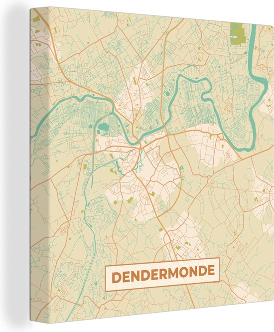 Canvas Schilderij Dendermonde - Plattegrond - Kaart - Vintage ...