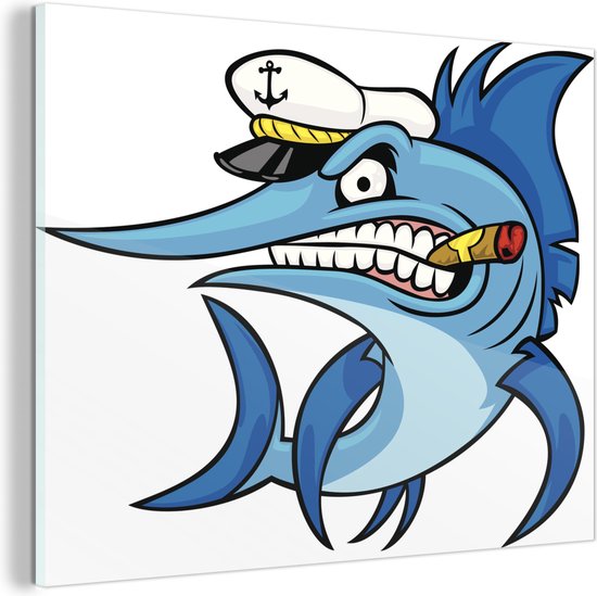 Glasschilderij - tekening van een cartoon van een rokende vis - 160x120 ...