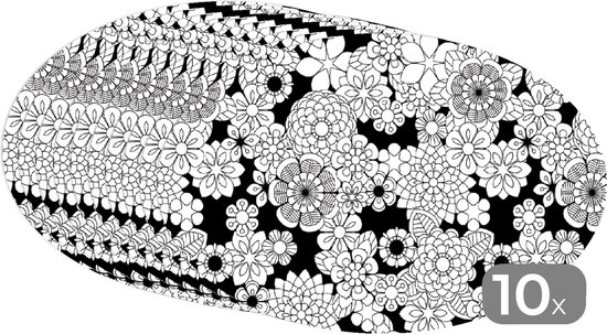 Placemats ovaal - Onderleggers - Ovale placemats - Zentangle - Bloemen ...
