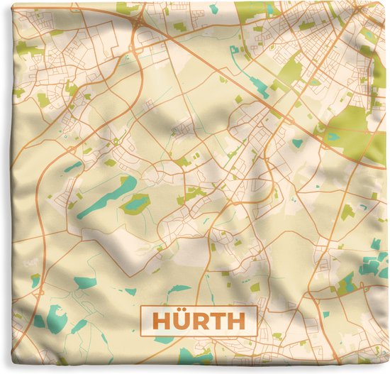 Kussenhoes 60x60 cm - Hürth - Plattegrond - Vintage - Kaart ...