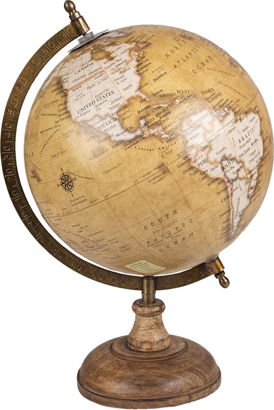 Clayre & Eef Wereldbol Ø 22x37 cm Geel Hout Ijzer Globe | bol