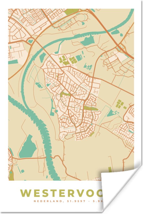 Poster Plattegrond - Kaart - Westervoort - Stadskaart - 60x90 cm | bol