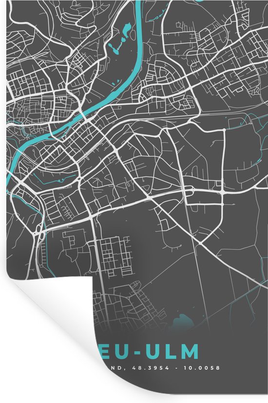 Muurstickers - Sticker Folie - Plattegrond – Neu Ulm– Blauw ...