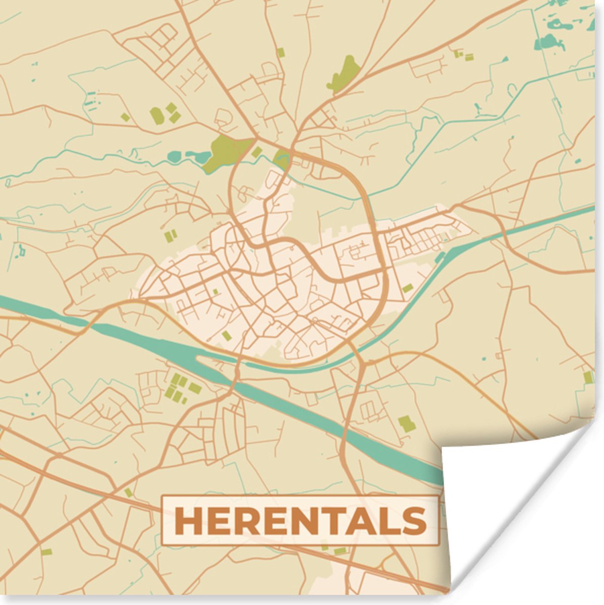 Poster Vintage - Plattegrond - Herentals - Kaart - Stadskaart - 30x30 ...