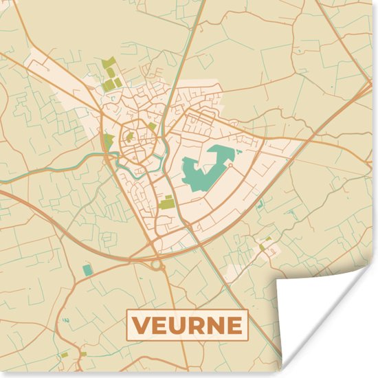 Poster Plattegrond - Kaart - Stadskaart - België - Veurne - 50x50 cm ...