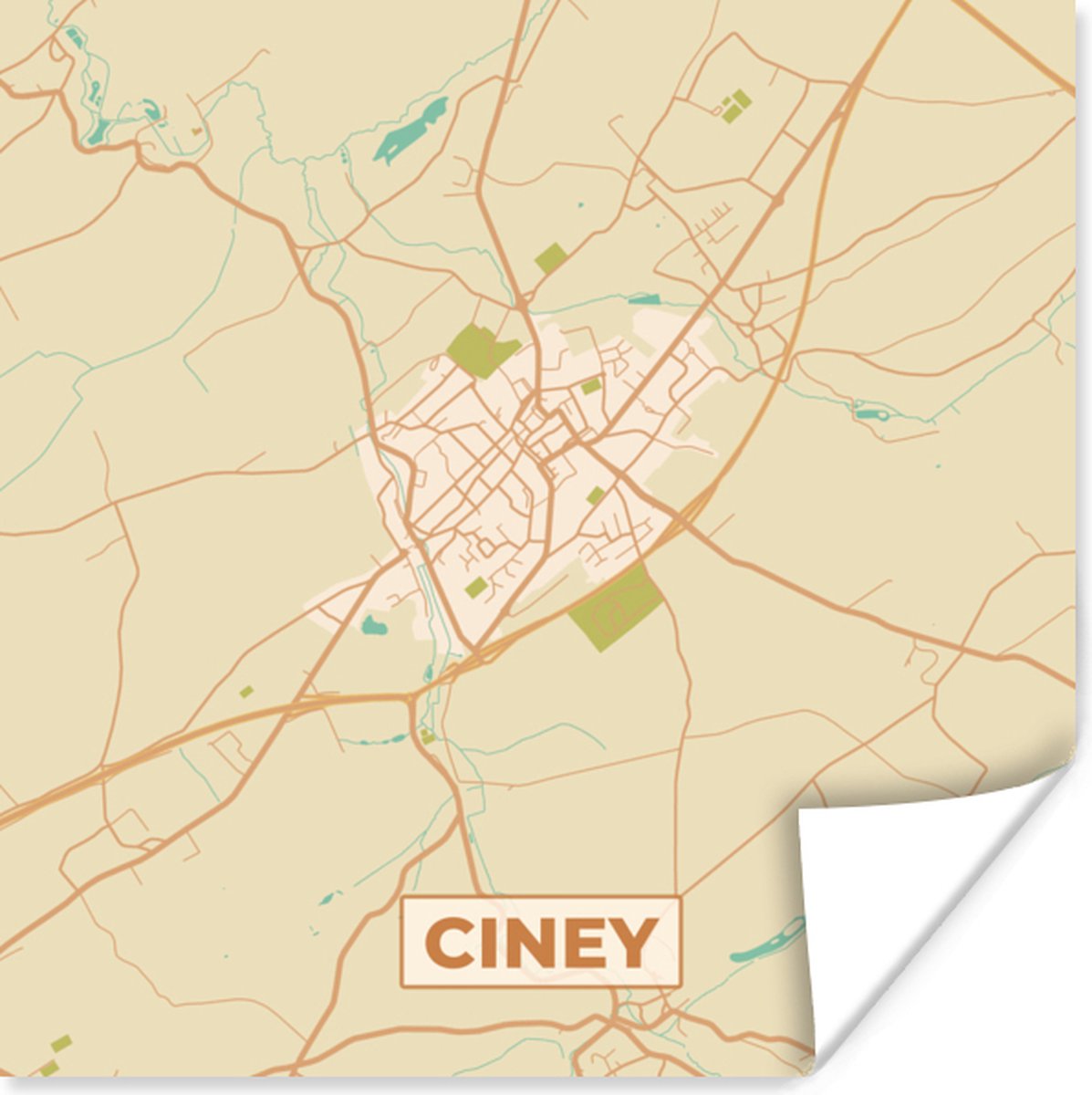Affiche Plan d'étage - Carte - Plan de ville - Ciney - België - Vintage ...