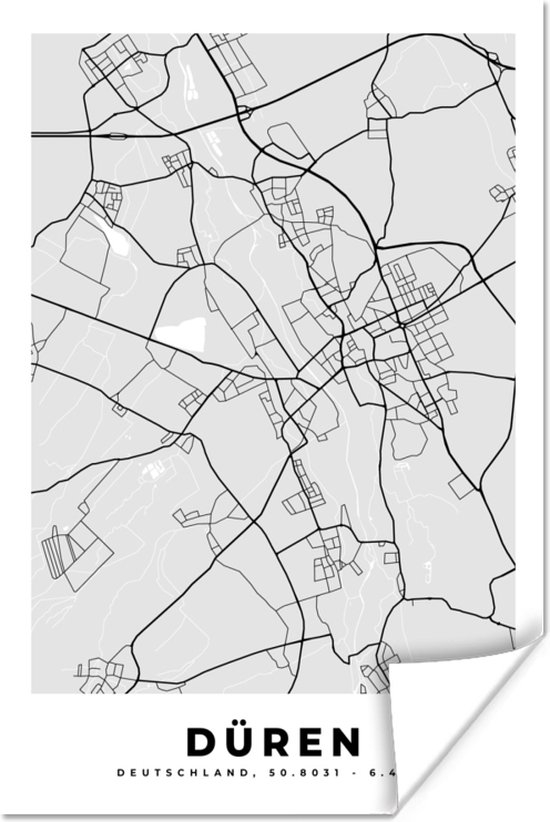 Poster Plattegrond - Duitsland - Düren - Kaart - Stadskaart - 60x90 cm ...