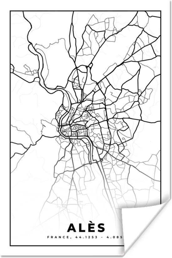 Poster Alès - Kaart – Plattegrond – Frankrijk – Stadskaart - Zwart wit ...