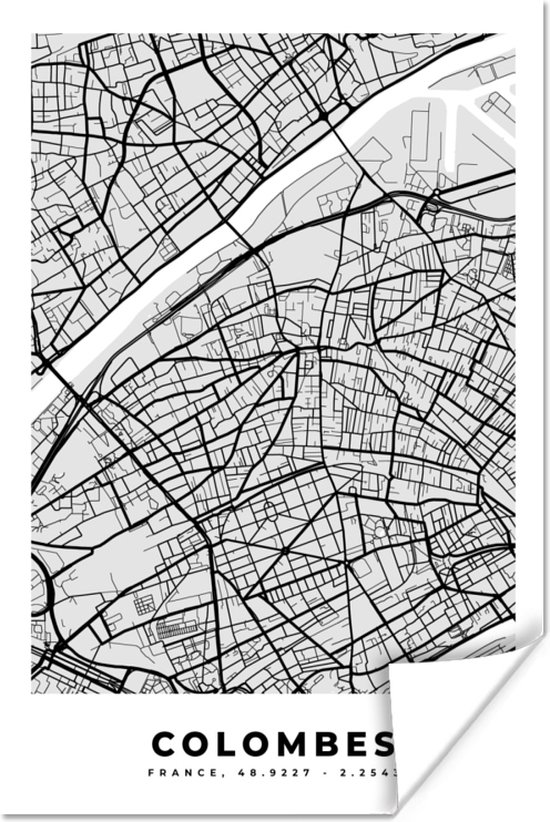 Poster Frankrijk - Colombes - Stadskaart - Plattegrond - Kaart - 60x90 ...