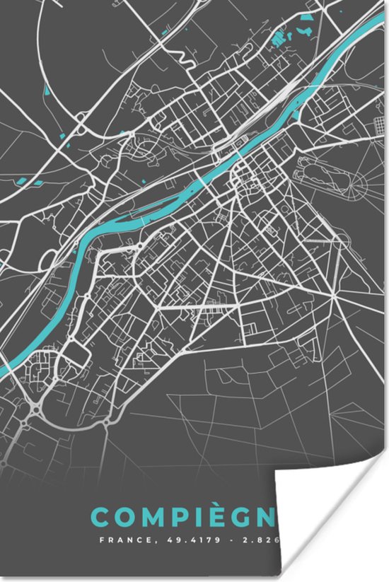 Poster Compiègne - Kaart - Stadskaart - Plattegrond - Frankrijk - 20x30 ...