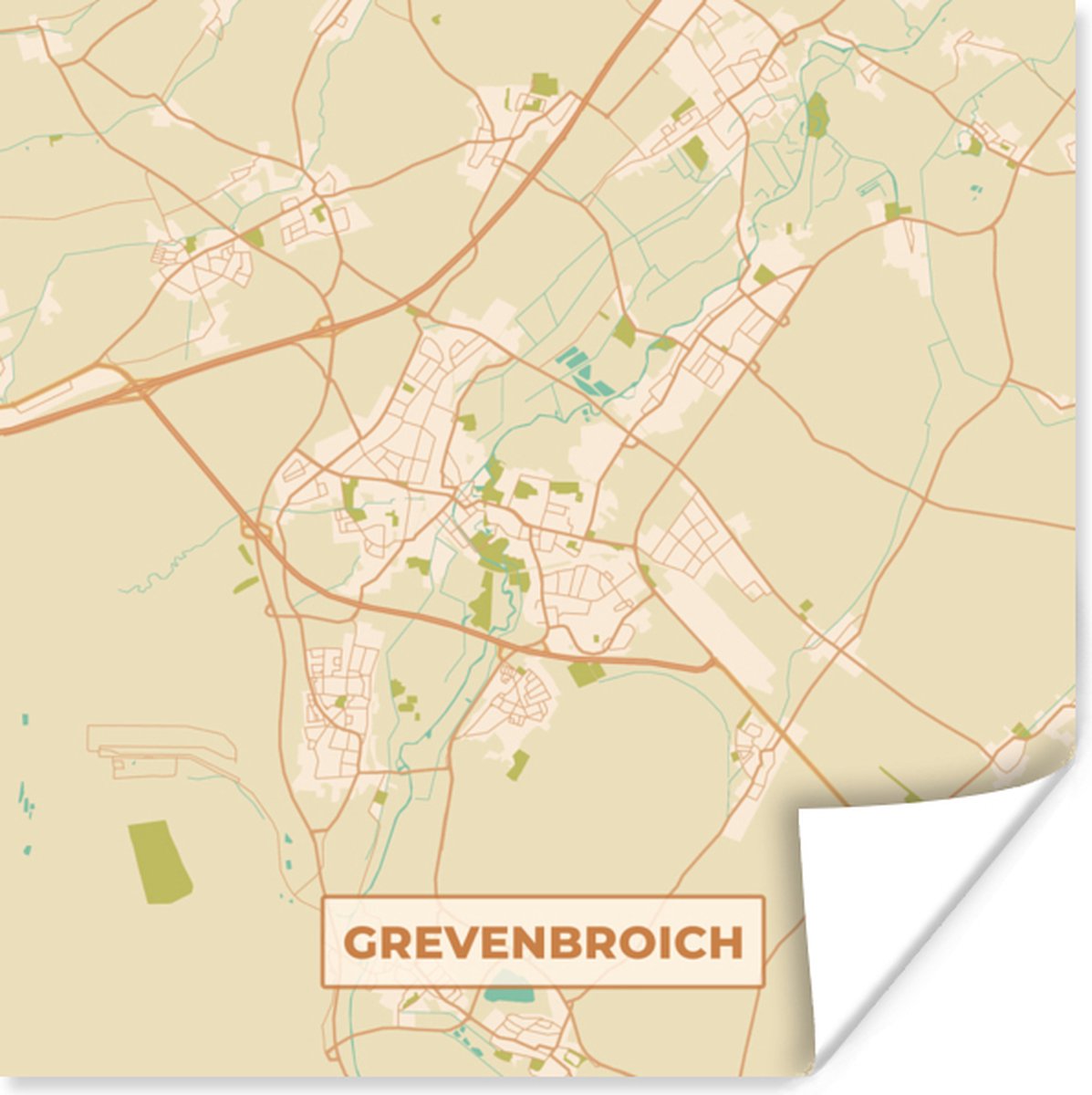 Poster Grevenbroich - Plattegrond - Kaart - Vintage - Stadskaart ...
