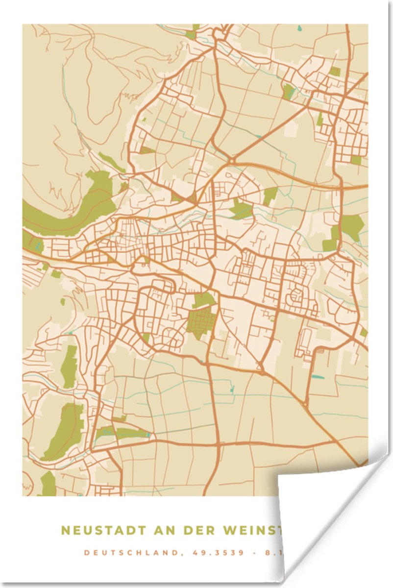 Poster Neustadt an der Weinstraße - Kaart - Vintage - Plattegrond ...