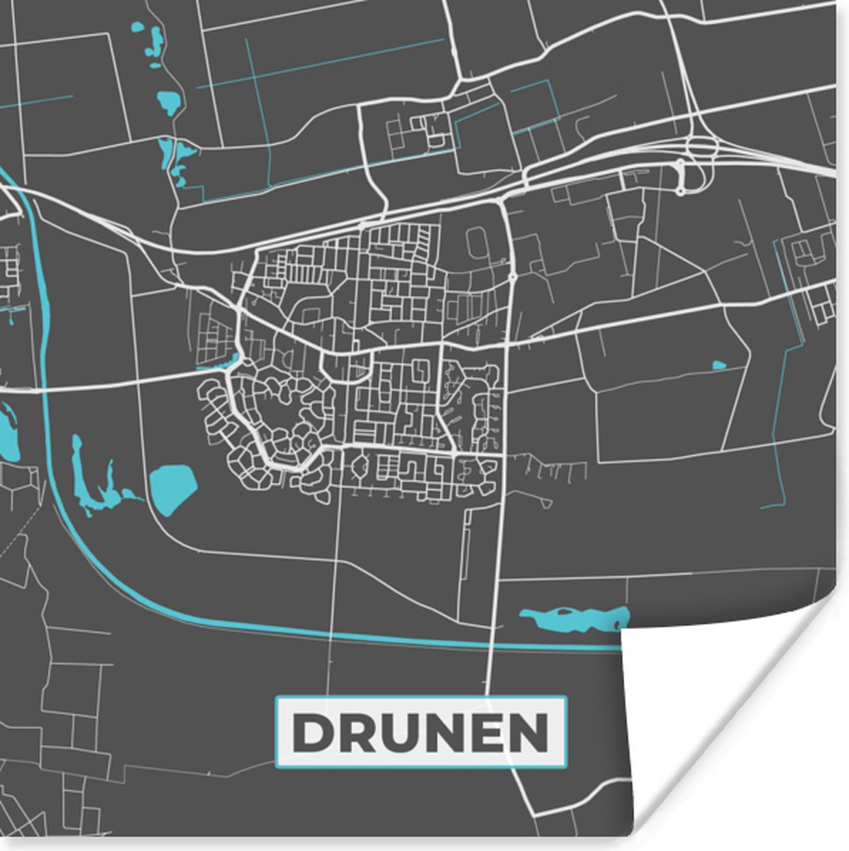 Poster Plattegrond - Kaart - Drunen - Stadskaart - 50x50 cm | bol.com