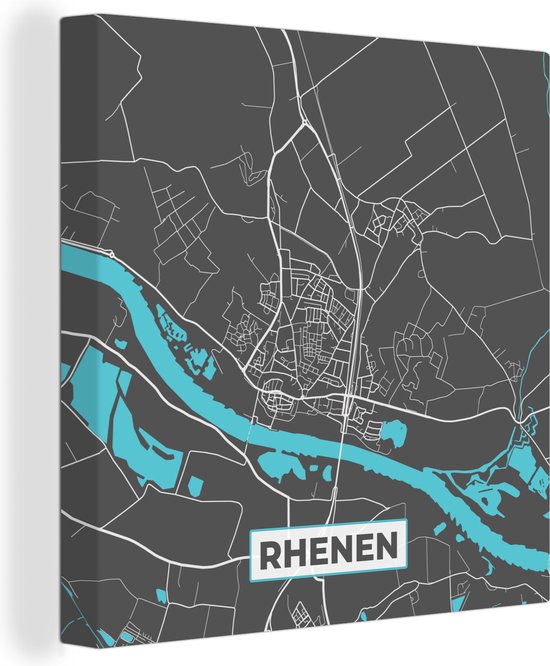 Canvas Schilderij Kaart - Rhenen - Plattegrond - Stadskaart - 90x90 cm ...