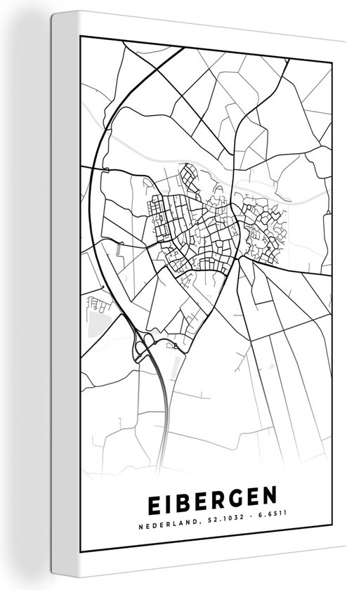 Canvas Schilderij Eibergen - Zwart Wit - Stadskaart - Plattegrond ...