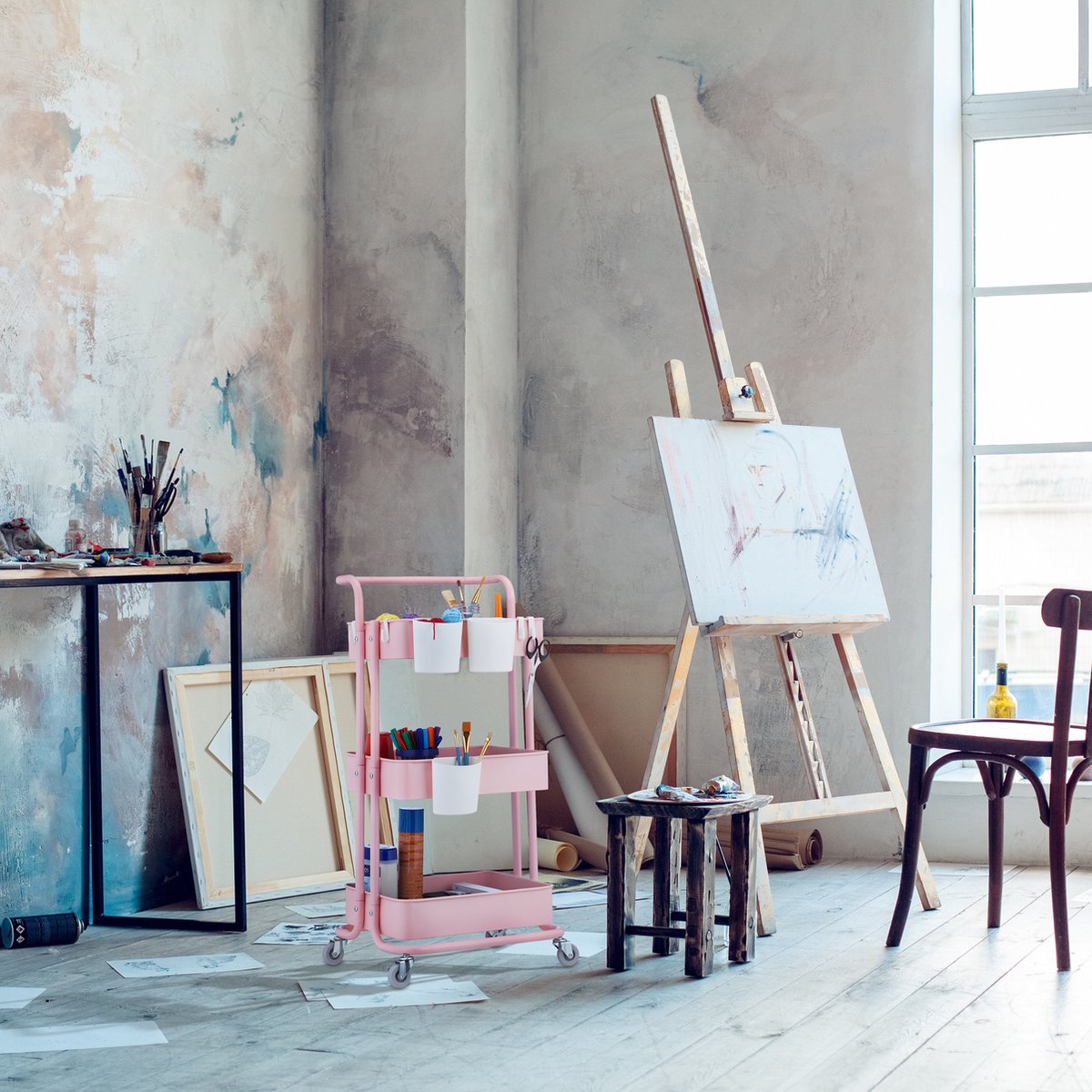 Chariot de cuisine Relaxdays rose - chariot sur roulettes - chariot de ...
