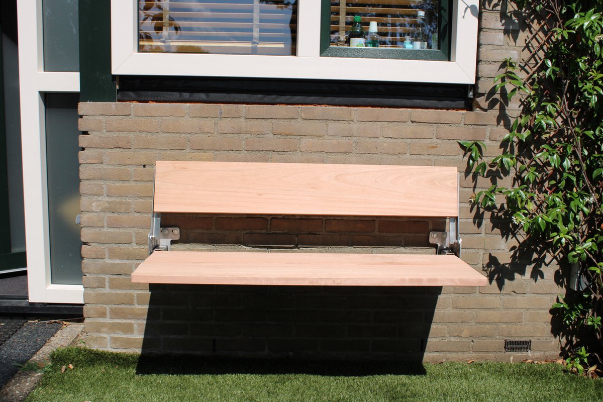 StadBank gevelbank HAARLEM. De opklapbare EIKEN houten buiten bank met ...