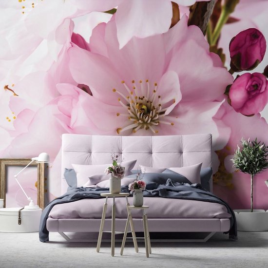 Fotobehang - Vlies Behang - Roze Bloem Close Up - 208 x 146 cm | bol.com
