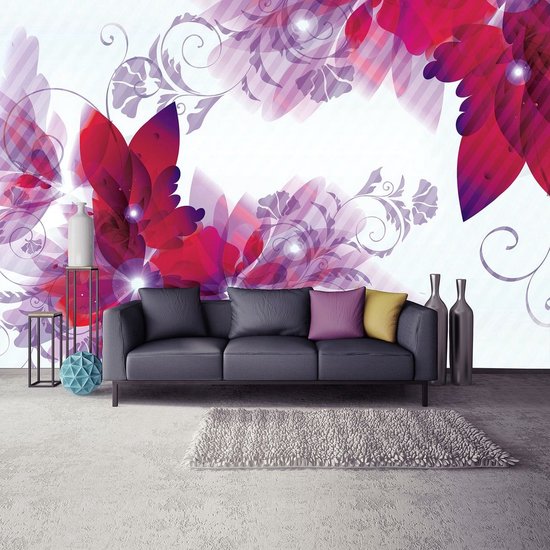 Fotobehang - Vlies Behang - Abstract Rood Sierlijk Bloemen Patroon ...