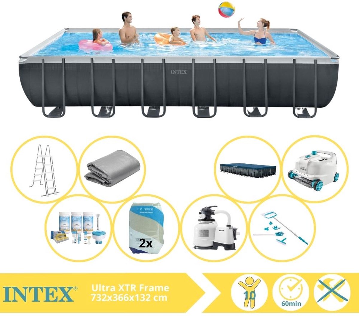 Intex Ultra XTR Frame Piscine - Piscine Hors Sol - 732x366x132 cm ...