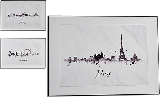 Schilderij Stad Zwart Wit spaanderplaat (81,5 x 3 x 121 cm) (3 Stuks) | bol