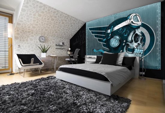 Fotobehang - Vlies Behang - Schedel met Motorhelm - Motor - Skull - 312 ...