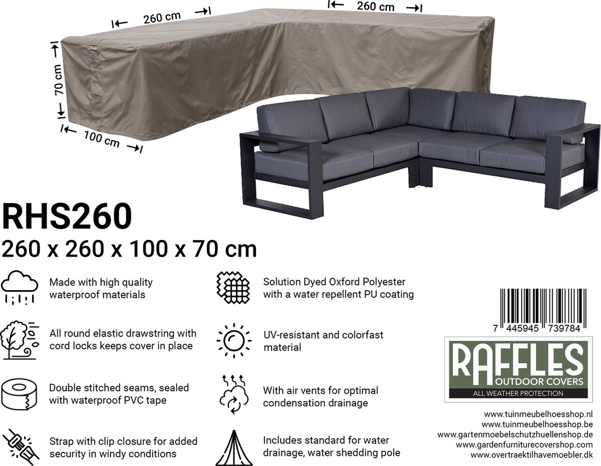 Raffles Covers beschermhoes loungeset / hoekbank (L-vorm) - 260 x 260 H ...