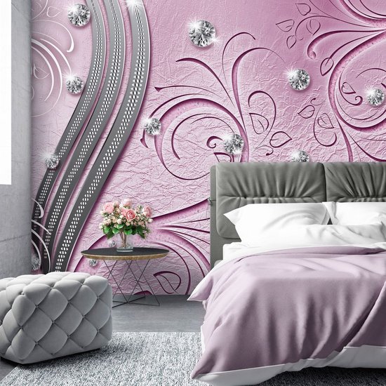 Fotobehang - Vlies Behang - Luxe Zilveren Diamanten Kunst - Abstract ...