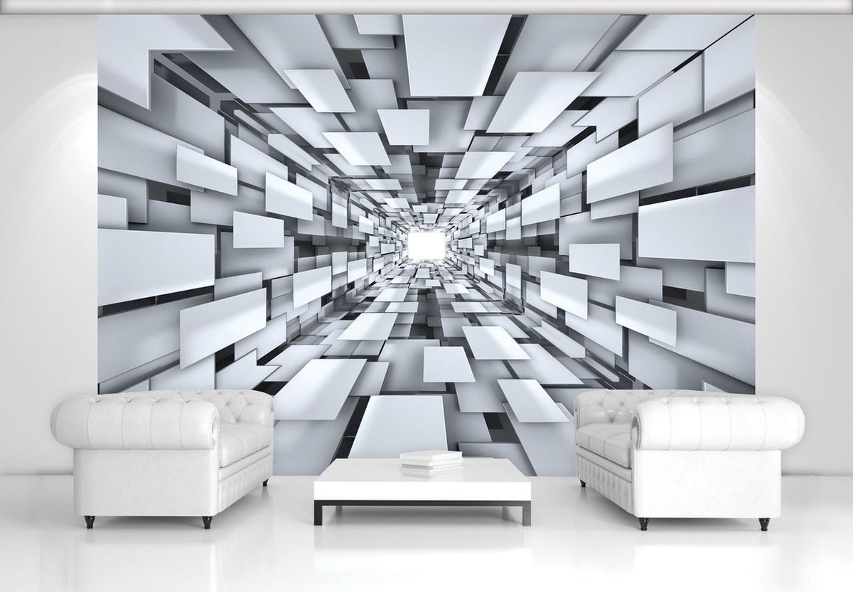 Fotobehang - Vlies Behang - Grafische 3D Tunnel - 368 x 254 cm | bol.com