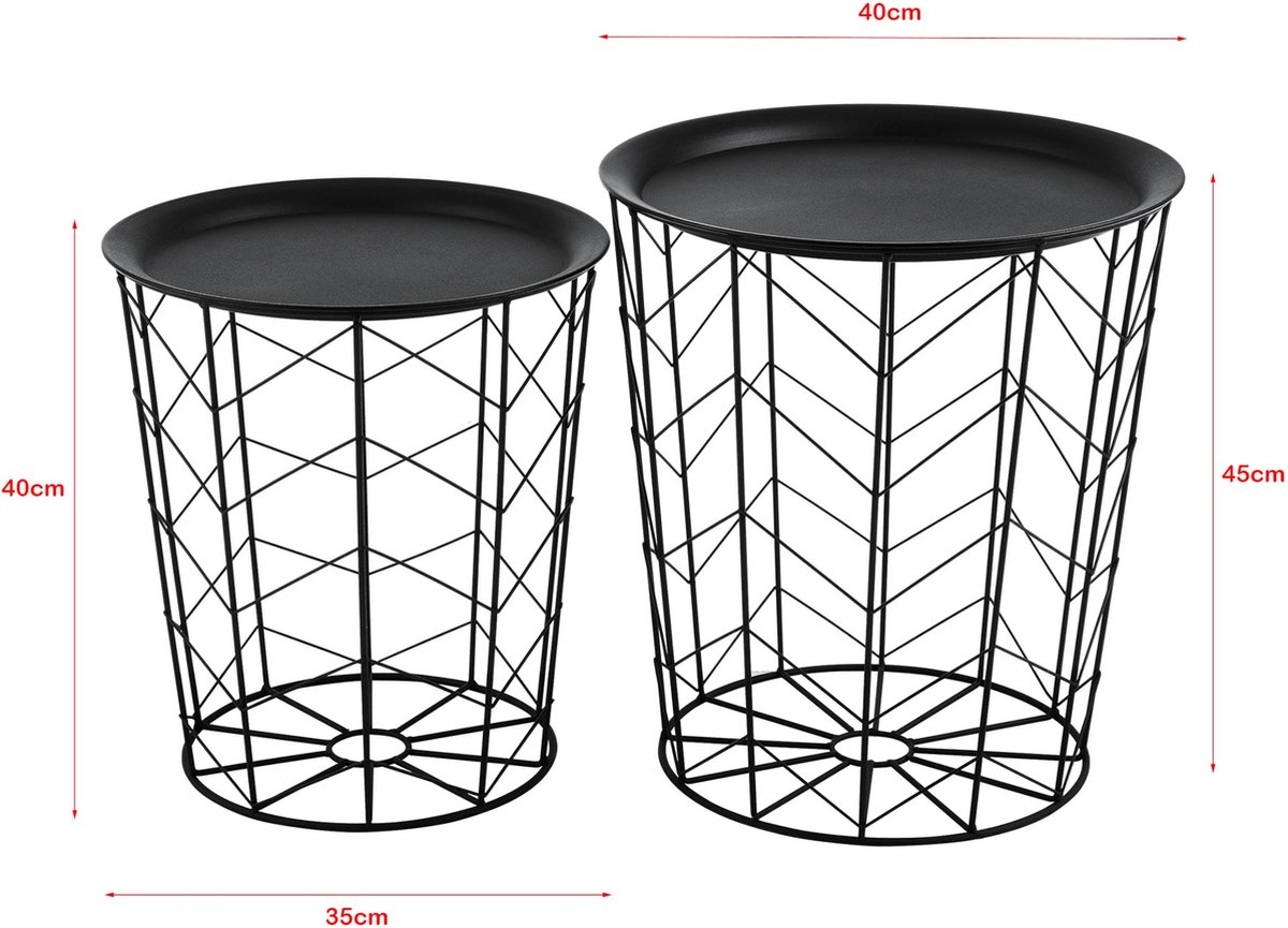 Bijzettafel Shantae - Set van 2 - Met Afneembaar Tafelblad - Zwart ...