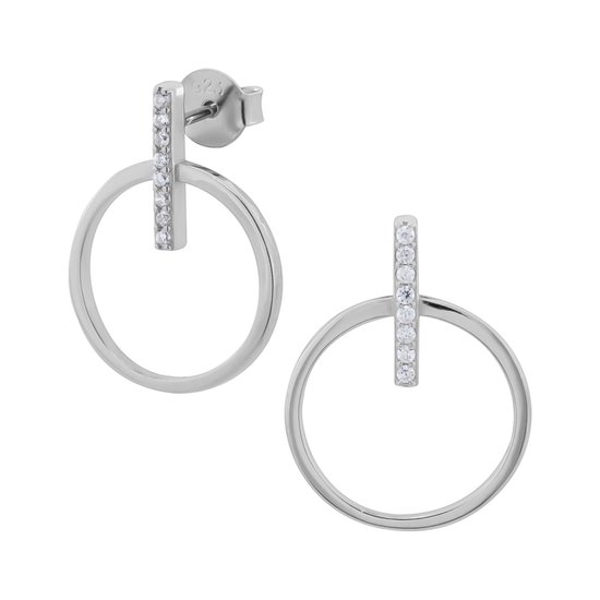 Oorbellen zilver | Oorstekers | Zilveren oorstekers, staafje met zirkonia stenen en... | bol