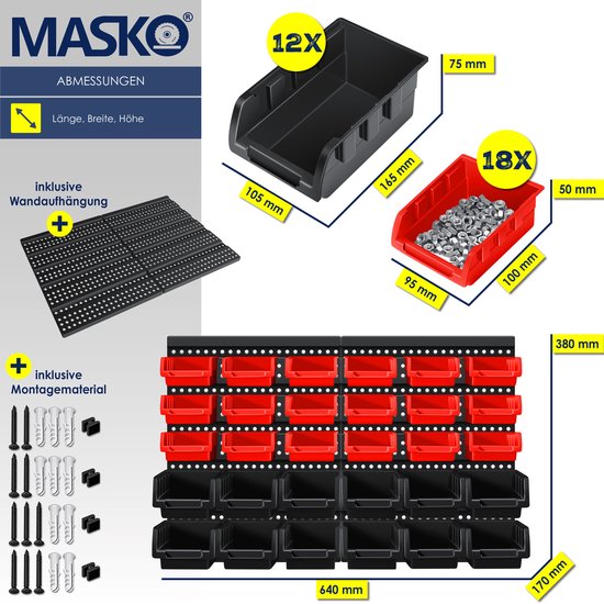 Masko® wandrek - stapelbak - gereedschapshouder Stapeldozen Muurplank ...