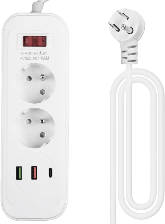 Stekkerdoos met USB 2-voudig wandmontage 2 USB C (5 V 2.4 A) + 2 m ...