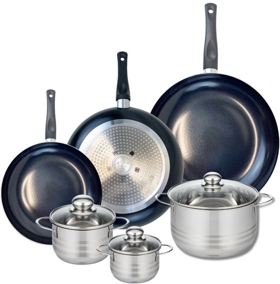 Set van 3 Elo Prima Brillant 24, 28 en 32 cm koekenpannen en 3 12, 14 ...