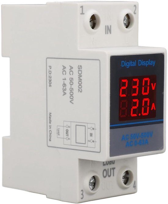 Enkelfasige Ampèremeter Din Rail Dubbele Display Multimeter met Power ...