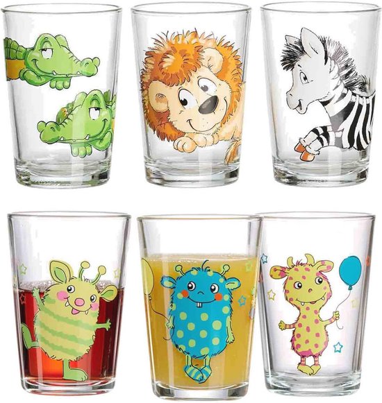 Set van 6 Kinderglazen Happy Zoo en Monstertjes ...