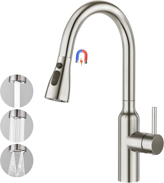 Keukenkraan uittrekbaar, waterkraan keuken met 3 modi, wastafelarmatuur... | bol