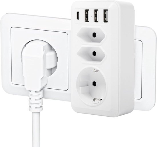 7-in-1 Multiple USB Plug Adapter with 3-Way EU Sockets, 3 USB Ports ...
