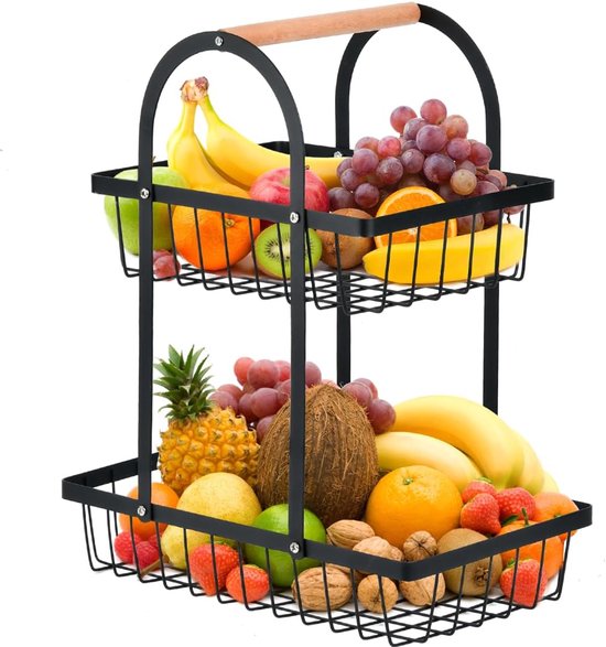 Fruitmand met 2 niveaus - metalen fruithouder - multifunctioneel | bol