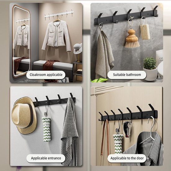 Set of 2 Black Wall Coat Racks with 5 Hooks - Modern Rustproof Hooks ...