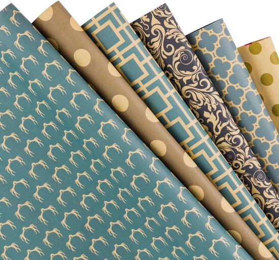 Wrapping paper sheets - Navy Blue Geometric Design - Kraft Paper - 6 ...